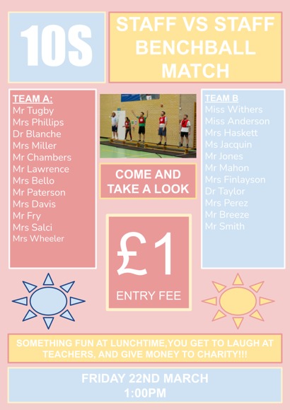 10S Charity Event: Staff Benchball Match - News - Tunbridge Wells Girls ...